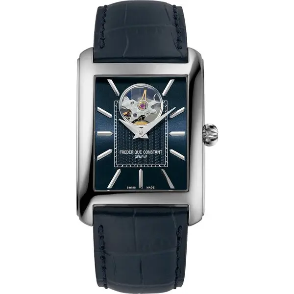 FREDERIQUE CONSTANT Classics Carrée Open Heart Leather Strap Watch