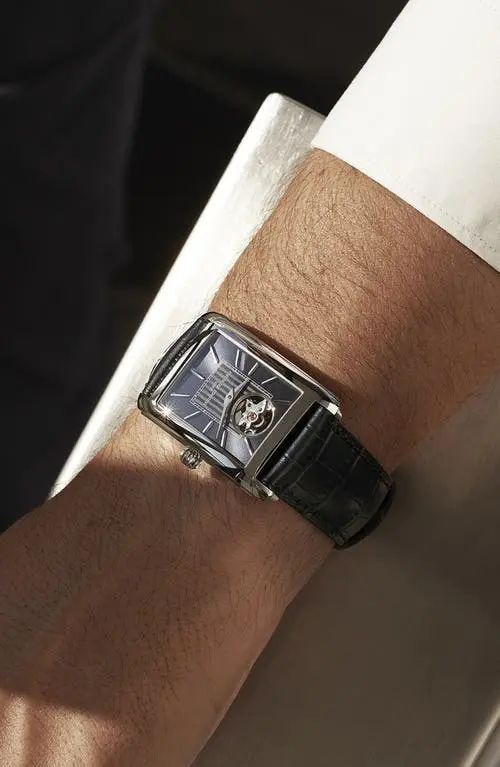FREDERIQUE CONSTANT Classics Carrée Open Heart Leather Strap Watch