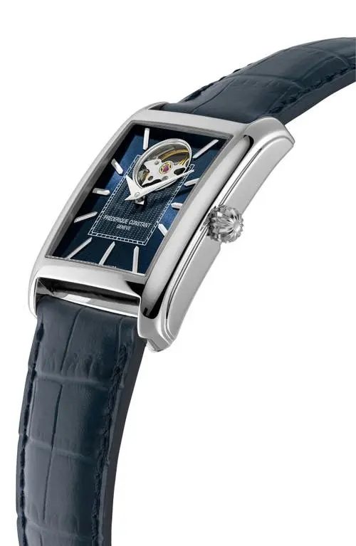 FREDERIQUE CONSTANT Classics Carrée Open Heart Leather Strap Watch