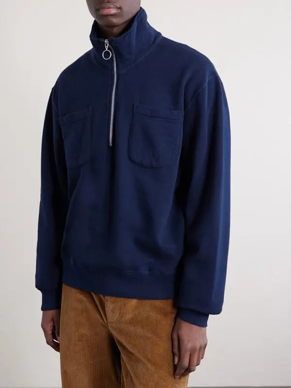 DRAKE'S Cotton And Wool-blend Half-zip Sweater