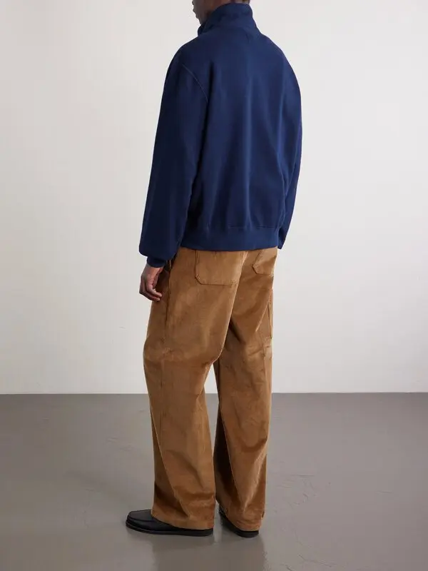 DRAKE'S Cotton And Wool-blend Half-zip Sweater