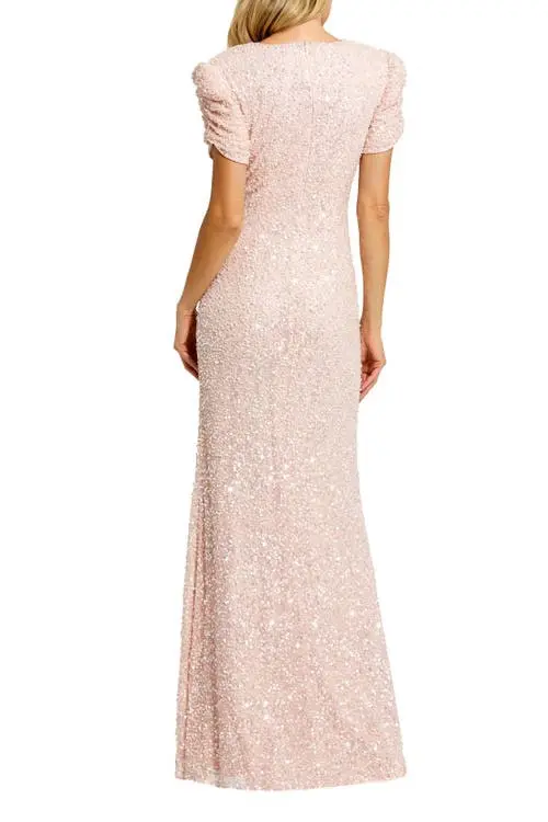 Mac Duggal Embellished Mesh High Neck Puff Sleeve Gown