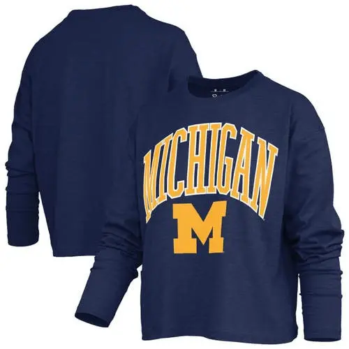 PRESSBOX Michigan Wolverines Motley Boxy Waist-length Long Sleeve T-shirt - Navy