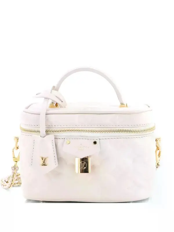 LOUIS VUITTON Vanity Handbag Monogram Embossed Lambskin Pm Satchel - White