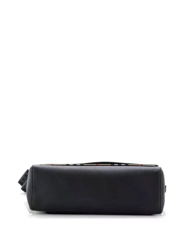 Burberry Leather Crossbody Bag With Vintage Check Canvas - Black