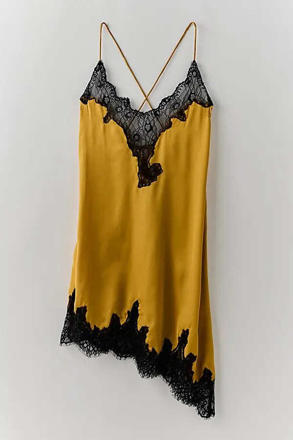 Free People Intimately Heirloom Mini Slip Dress - Gold Combo