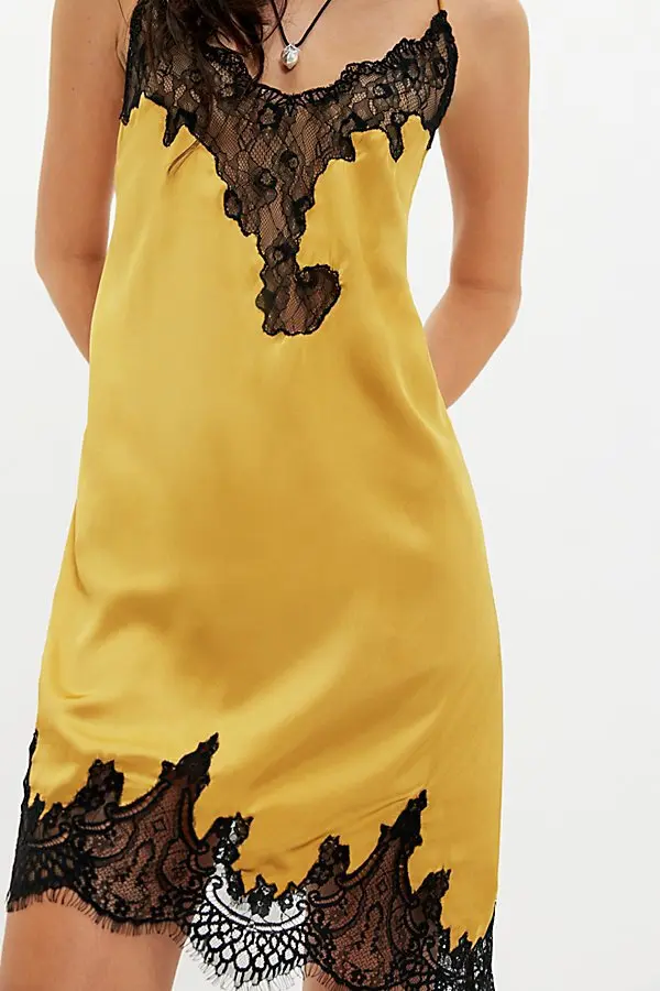 Free People Intimately Heirloom Mini Slip Dress - Gold Combo