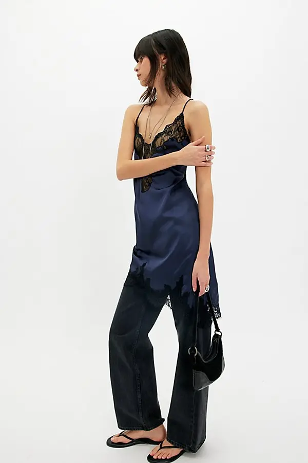 Free People Intimately Heirloom Mini Slip Dress - Navy Combo