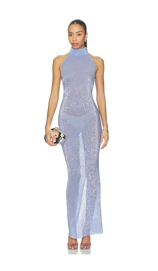 L'IDEE Casablanca Sequin Embellished Halter Neck Gown - Blue