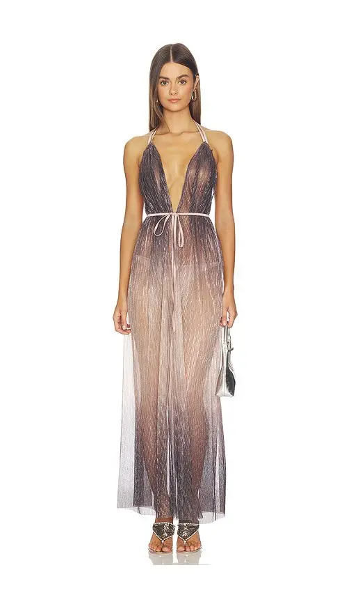 L'IDEE Daphne Halterneck Maxi Dress - Grey