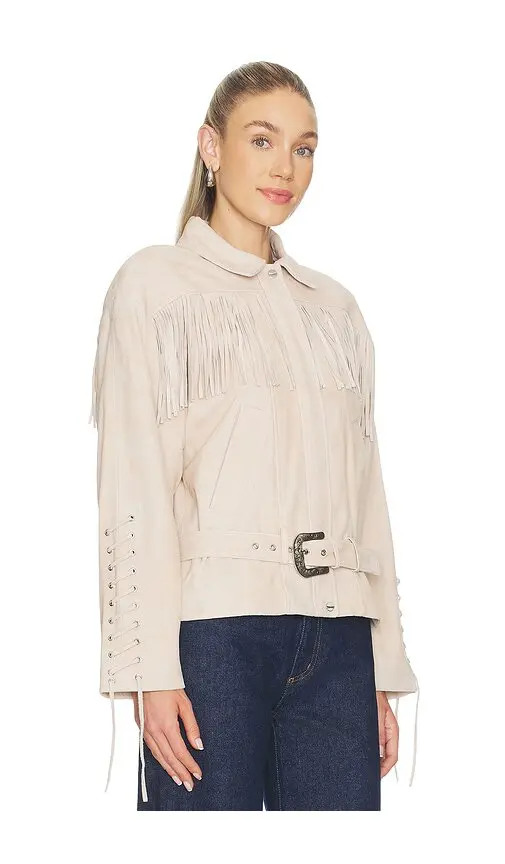 LAMARQUE Kyel Suede Jacket With Fringe And Belt - Cream