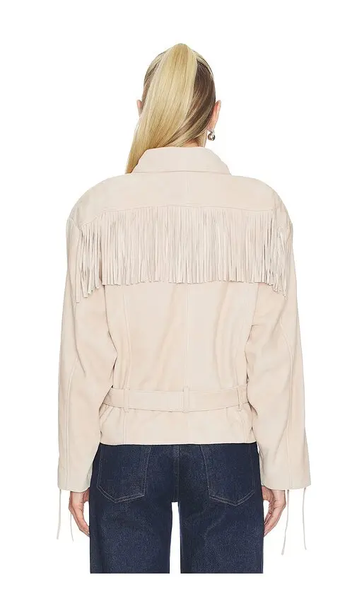 LAMARQUE Kyel Suede Jacket With Fringe And Belt - Cream