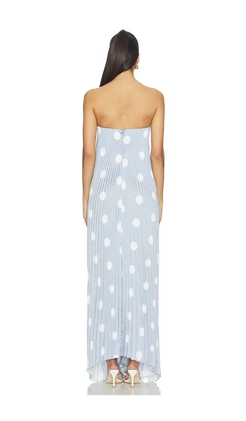 L'IDEE Black Tie Gown With Pleated Accordion Silk Textile And Polka Dot Print - Blue