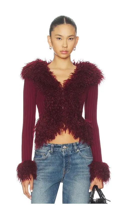 I.AM.GIA Faux Fur Trimmed Cardigan - Red