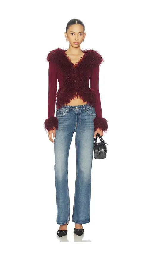 I.AM.GIA Faux Fur Trimmed Cardigan - Red