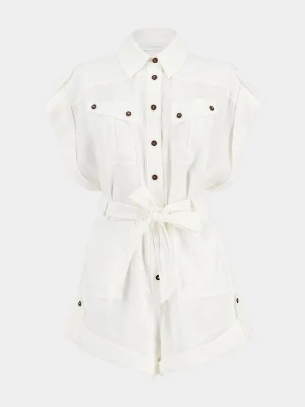 Zimmermann Rhiannon Cuffed Linen Playsuit - White