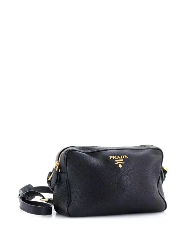 Prada Double Zip Camera Crossbody Bag Vitello Daino - Black