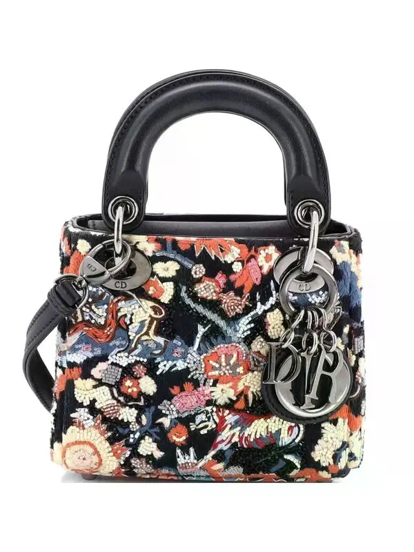 Dior Lady Beaded Embroidered Leather Micro Satchel - Multicolour