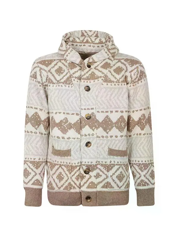 TOOCO Patterned Hooded Cardigan