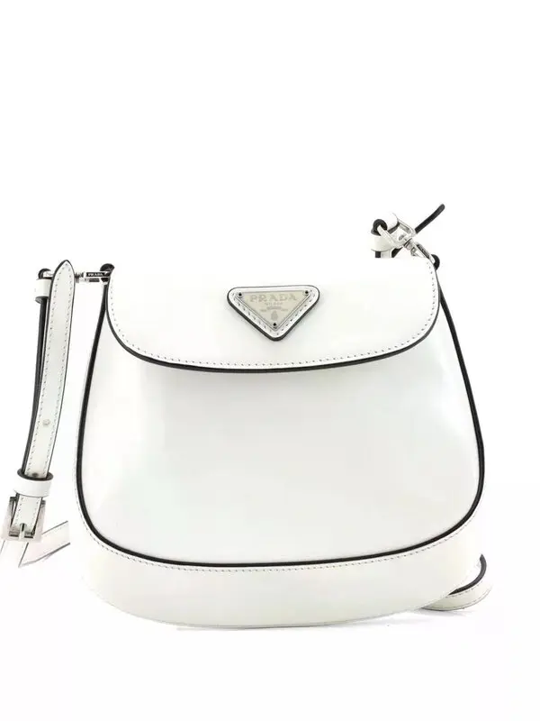 Prada Cleo Flap Spazzolato Leather Mini Shoulder Bag - White