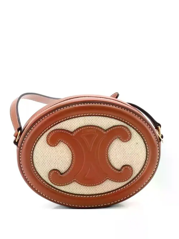 Celine Triomphe Oval Canvas And Leather Crossbody Bag - Brown
