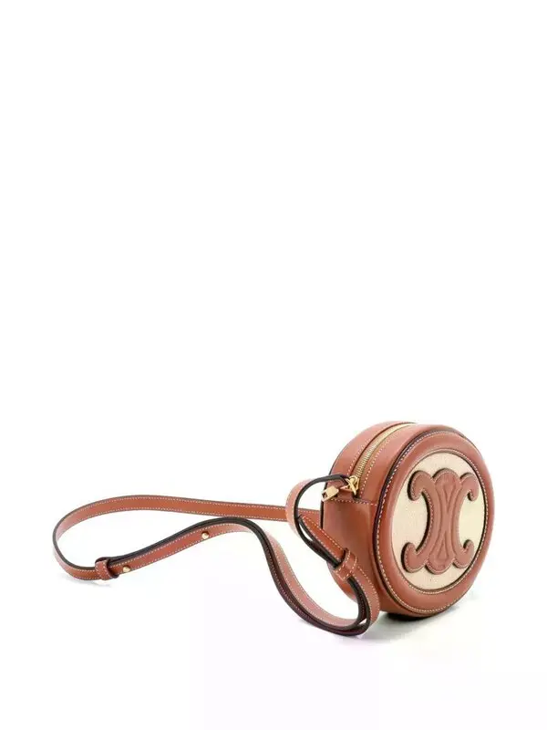 Celine Triomphe Oval Canvas And Leather Crossbody Bag - Brown