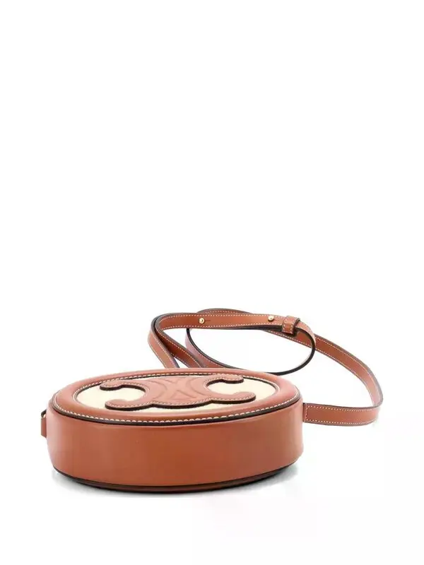 Celine Triomphe Oval Canvas And Leather Crossbody Bag - Brown