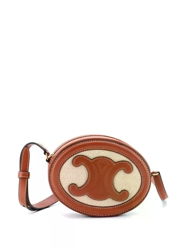 Celine Triomphe Oval Canvas And Leather Crossbody Bag - Brown