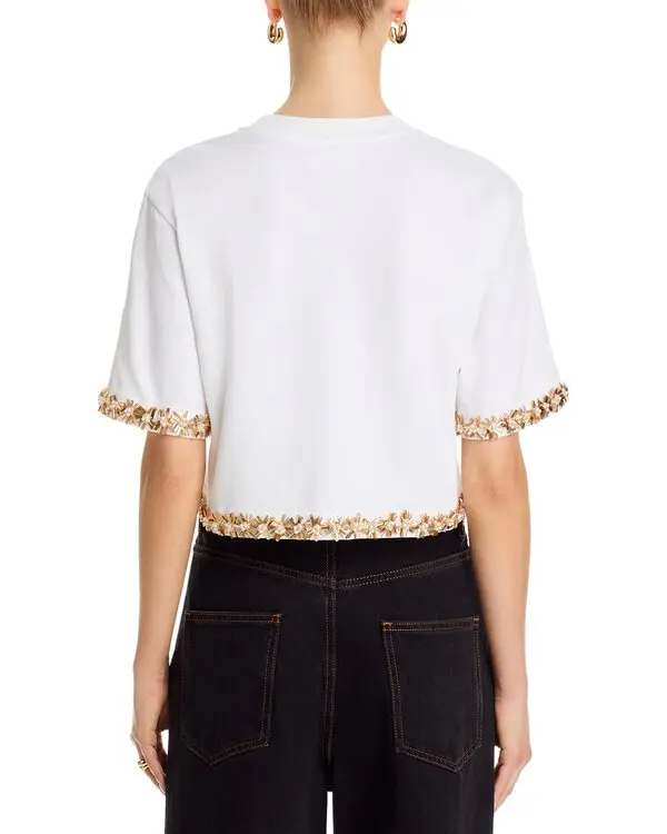 Cinq À Sept Sunflare Floral Embellished Cotton Top - White