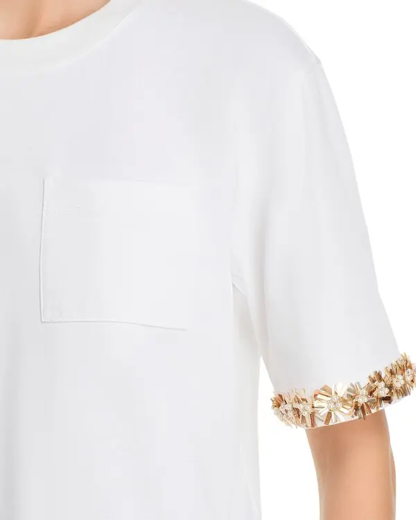 Cinq À Sept Sunflare Floral Embellished Cotton Top - White