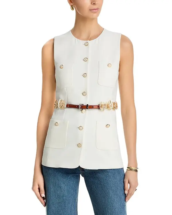 Cinq À Sept Sunflare Belted Kole Vest - Ivory/champagne