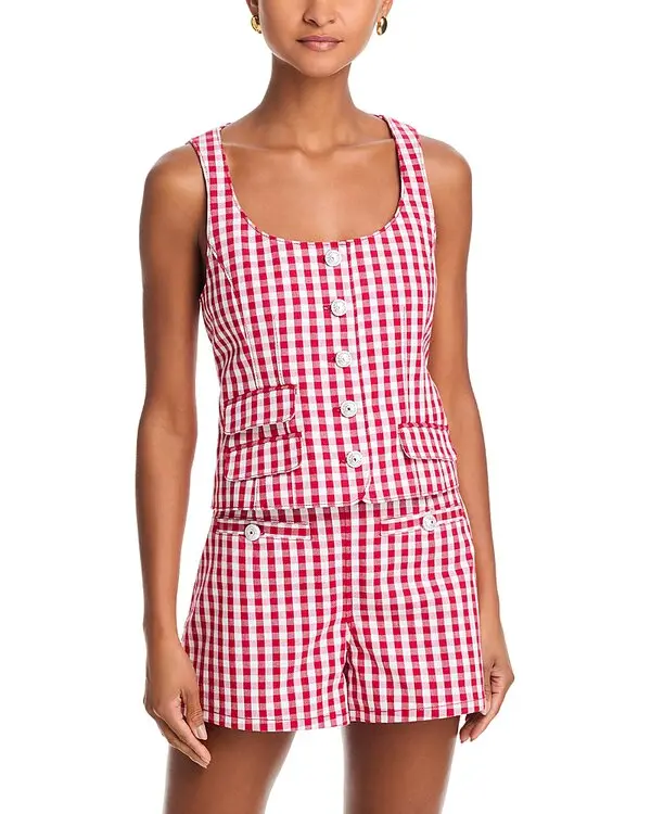 Cinq À Sept Mini Gingham Denim Lovina Top - Chilli Pepper
