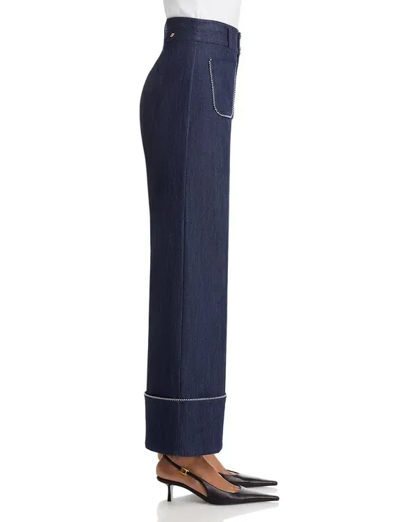 Cinq À Sept Dorothea Wide Leg Pants With Twisted Trim - Indigo