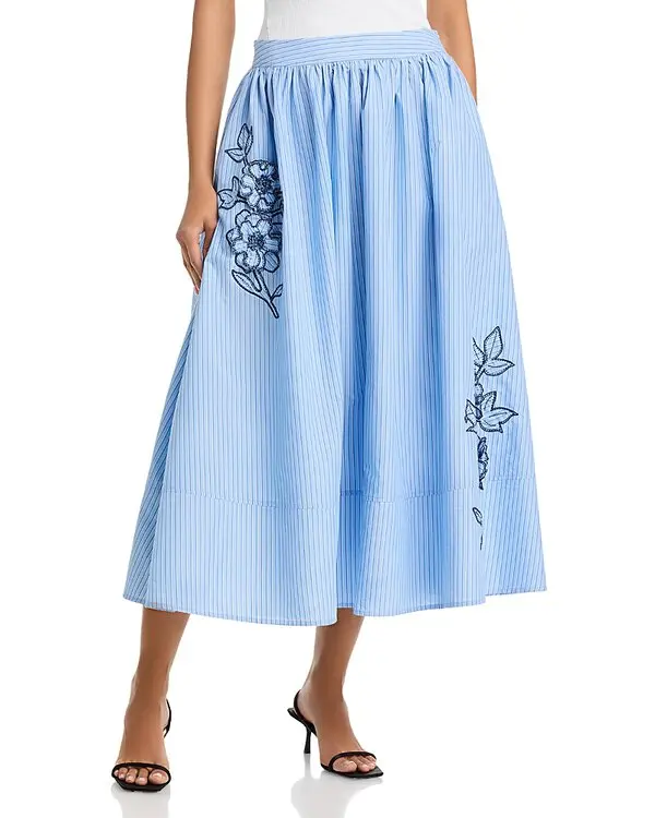 Cinq À Sept Matilda Embroidered Striped Skirt