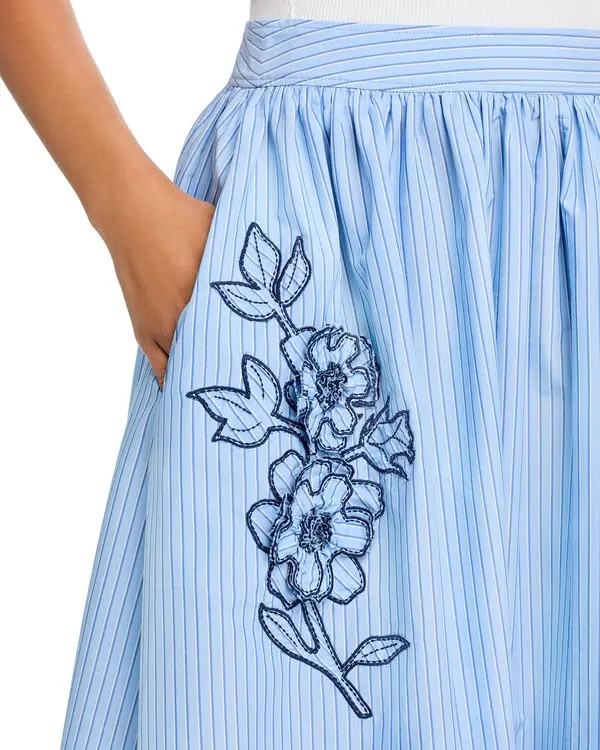 Cinq À Sept Matilda Embroidered Striped Skirt