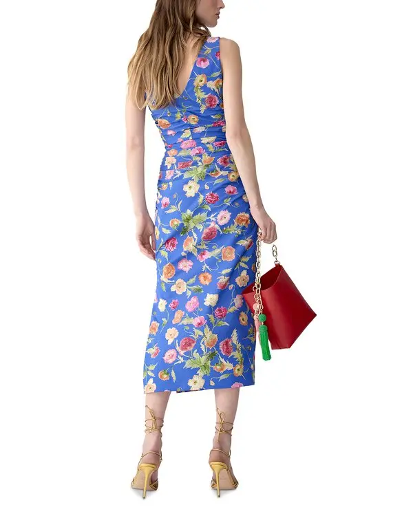 Carolina Herrera Sleeveless Gathered V-neck Floral Print Dress - Bluebell Multi
