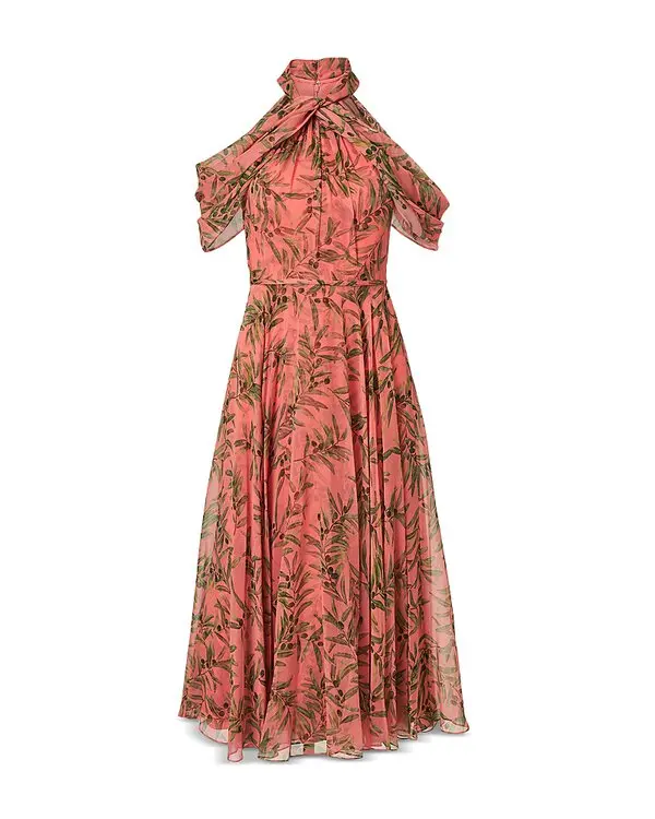 Carolina Herrera Silk Halter Neck Draped Off-shoulder Midi Dress - Sunset Multi