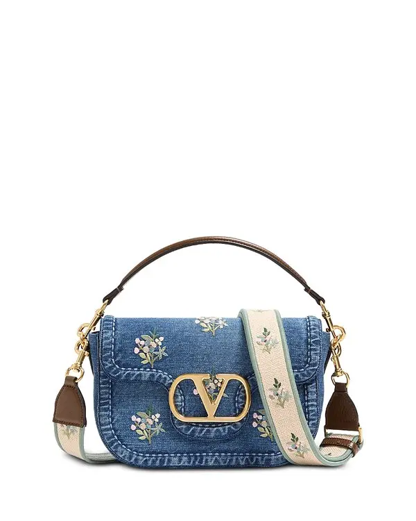 Valentino Garavani Embroidered Flower Vlogo Denim Shoulder Bag - Multi