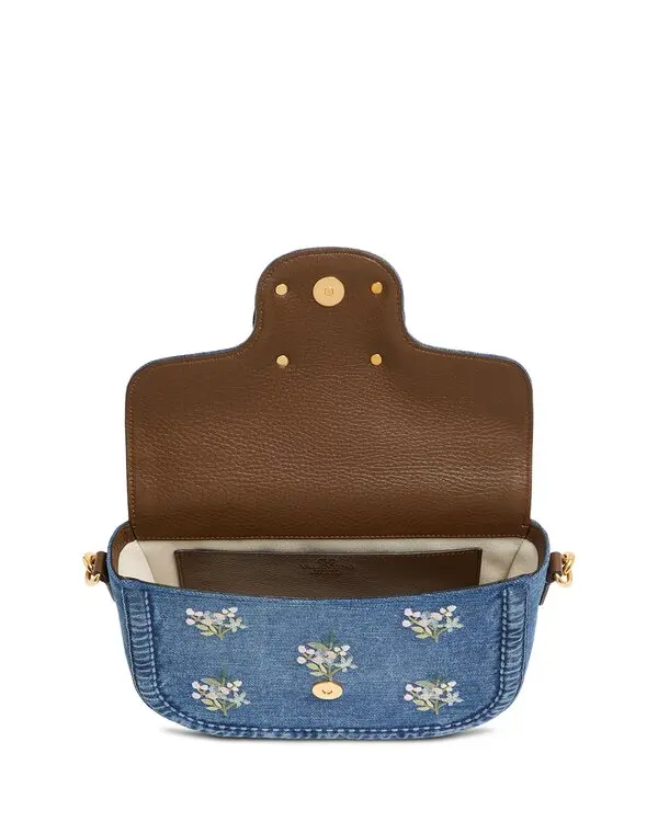Valentino Garavani Embroidered Flower Vlogo Denim Shoulder Bag