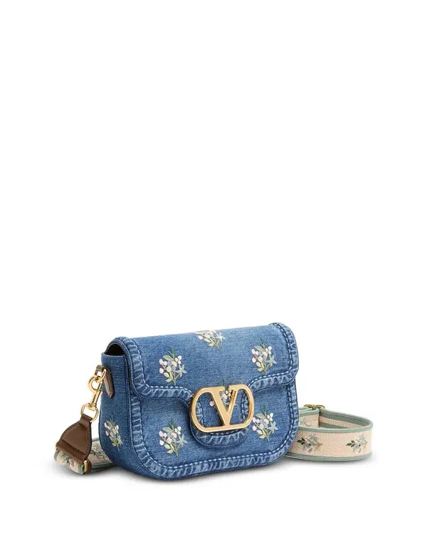 Valentino Garavani Embroidered Flower Vlogo Denim Shoulder Bag