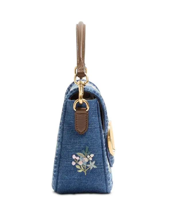 Valentino Garavani Embroidered Flower Vlogo Denim Shoulder Bag