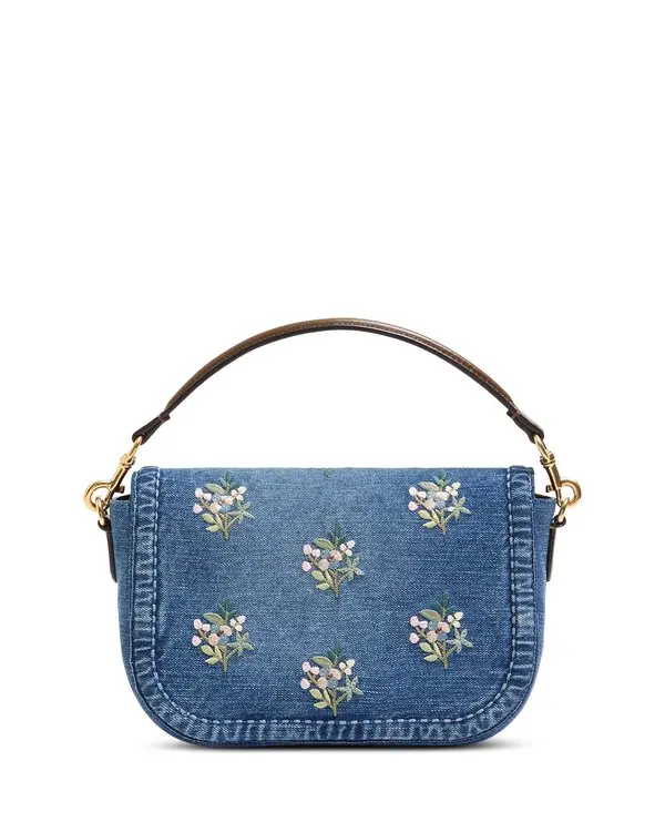 Valentino Garavani Embroidered Flower Vlogo Denim Shoulder Bag