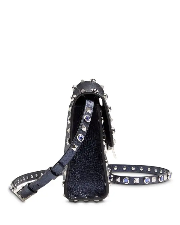 Valentino Garavani Small Rockstud & Rhinestone Leather Shoulder Bag - Navy