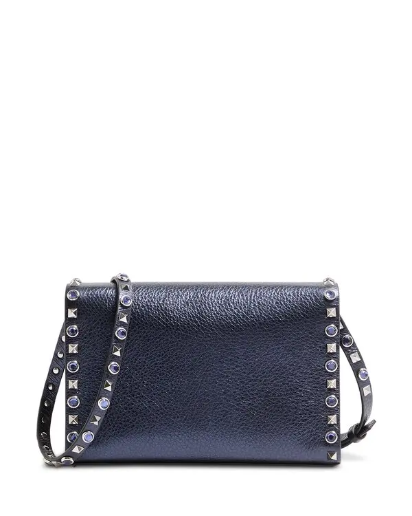 Valentino Garavani Small Rockstud & Rhinestone Leather Shoulder Bag - Navy