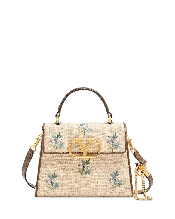 Valentino Garavani Small Embroidered Linen Handbag
