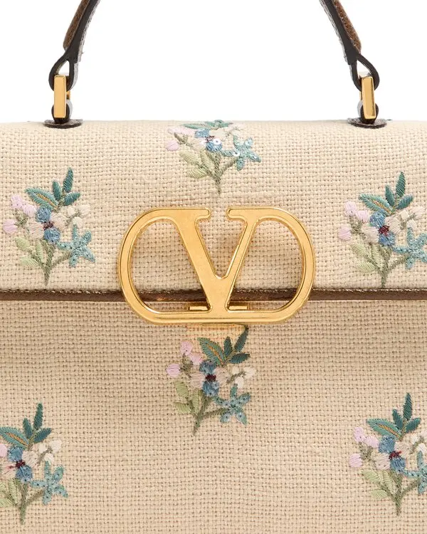 Valentino Garavani Small Embroidered Linen Handbag
