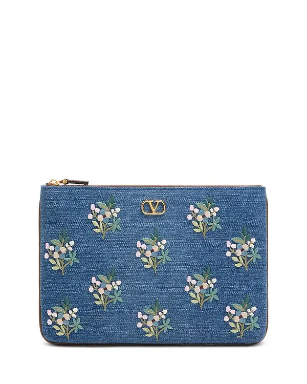 Valentino Garavani Floral Embroidered Denim Pouch - Multi