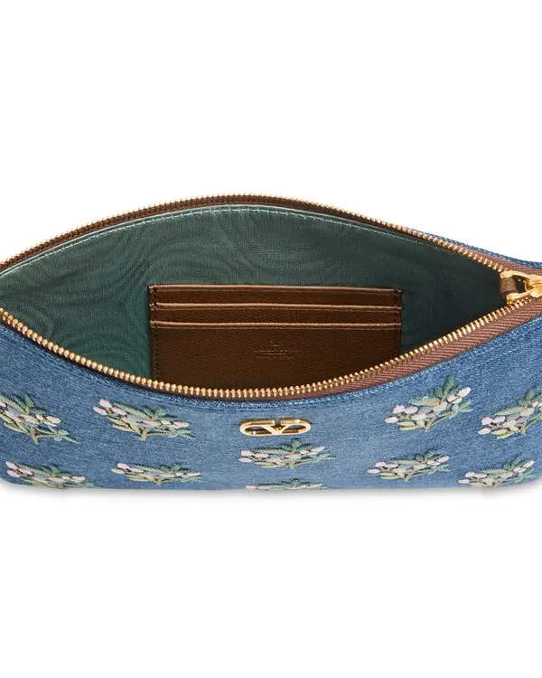 Valentino Garavani Floral Embroidered Denim Pouch - Multi
