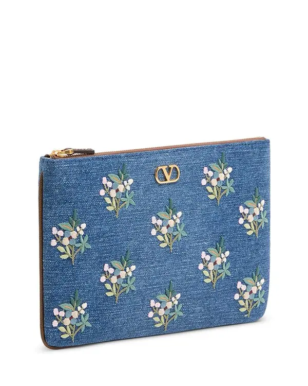 Valentino Garavani Floral Embroidered Denim Pouch - Multi
