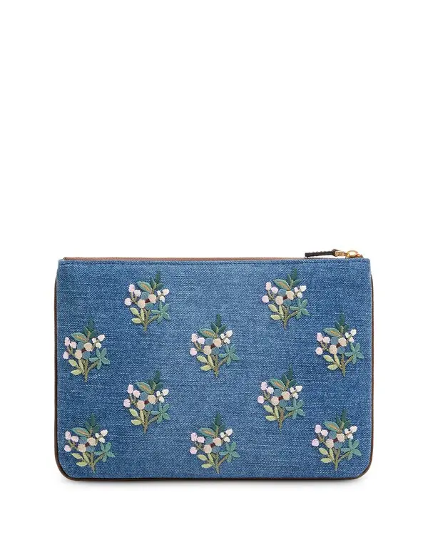 Valentino Garavani Floral Embroidered Denim Pouch - Multi